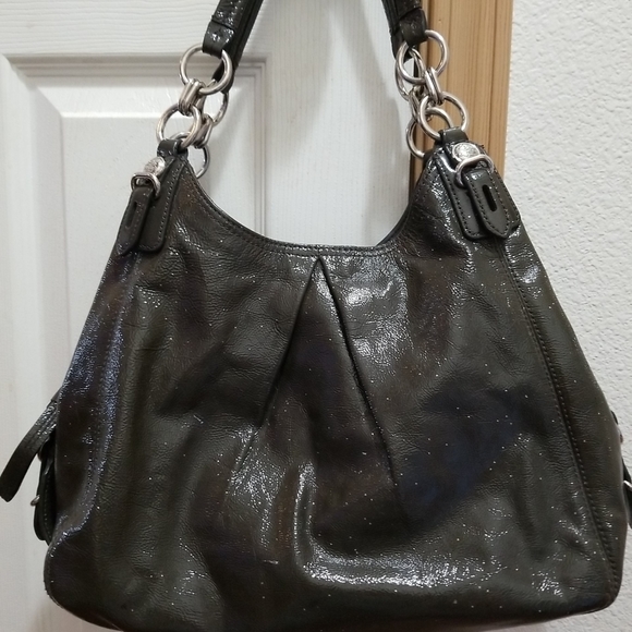 Coach | Bags | Coach Madison Dark Gray Patent Leather Mia Maggie Triple ...